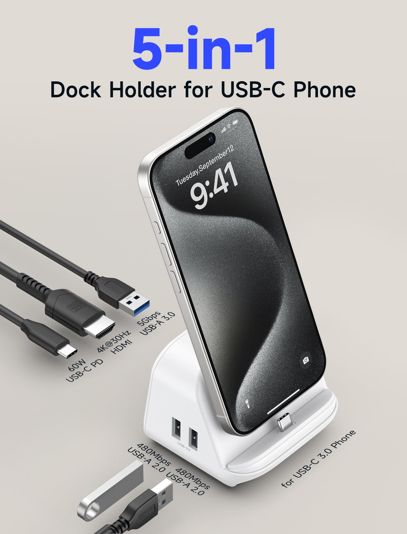 USB-C Docking Station with Phone Holder